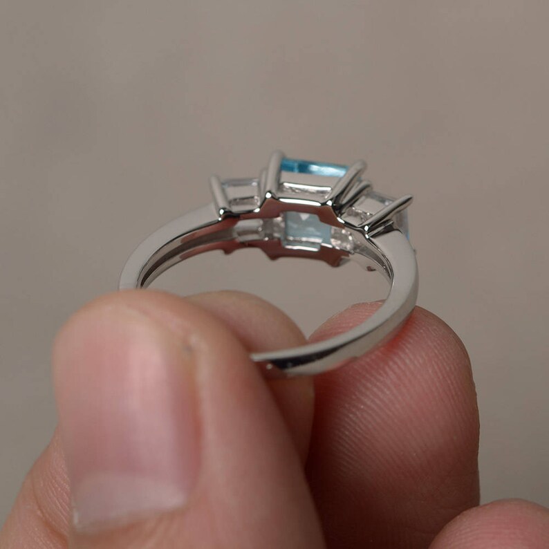 Square Cut Swiss Blue Topaz Silver Rings Anniversary Rings | Etsy