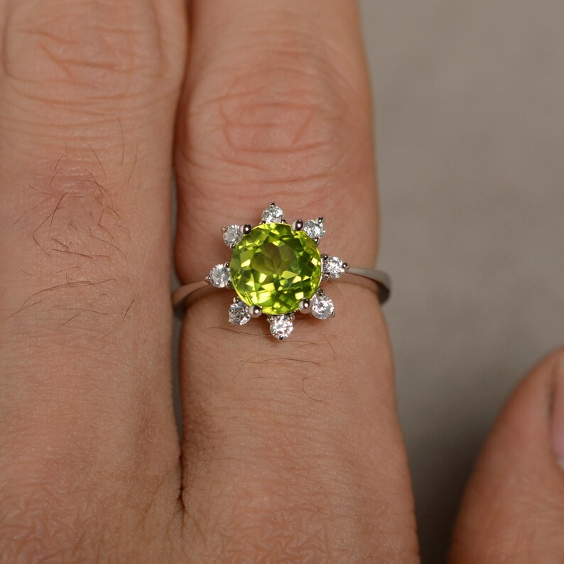 Natural Peridot Ring Engagement Ring Silver August Birthstone - Etsy