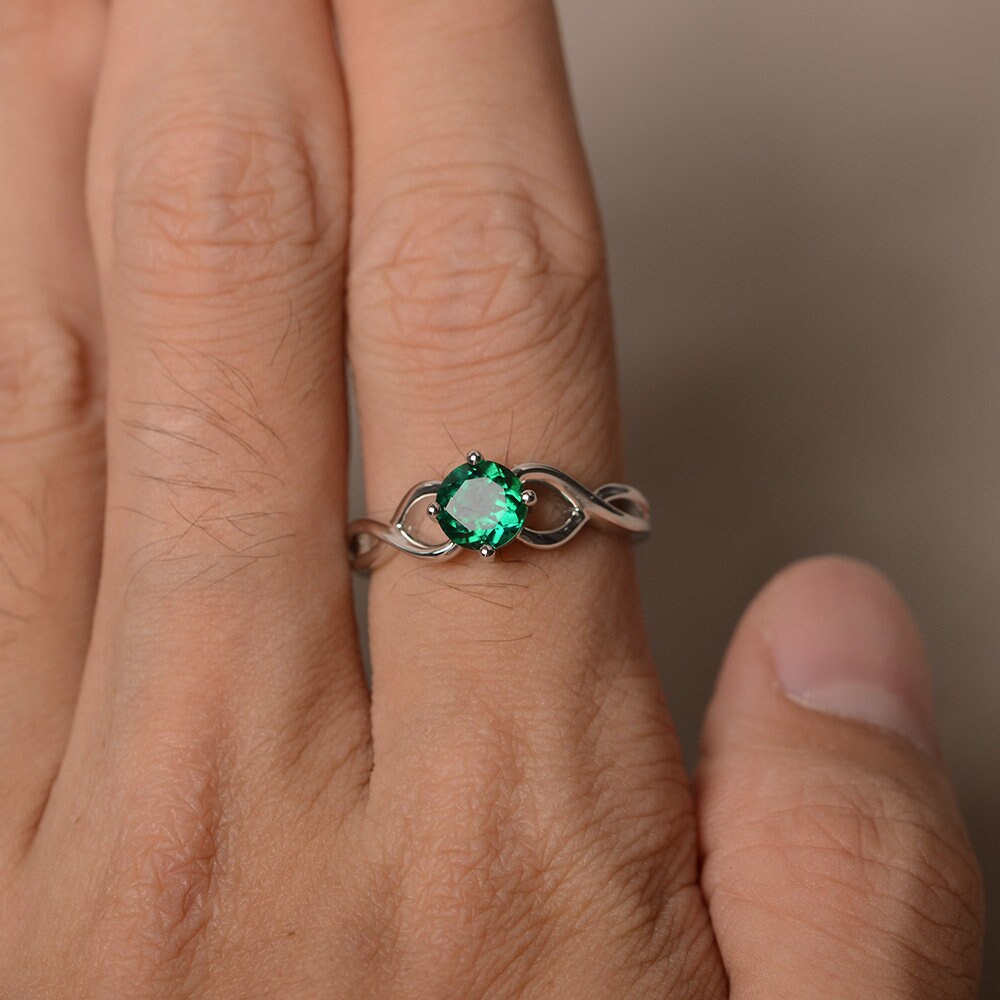 Lab Emerald Ring Sterling Silver Rings May Birthstone Round - Etsy