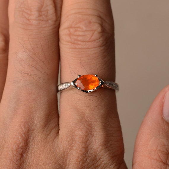 Fire Opal Rings Orange Oval Cut Gemstone Rings Engagement - Etsy