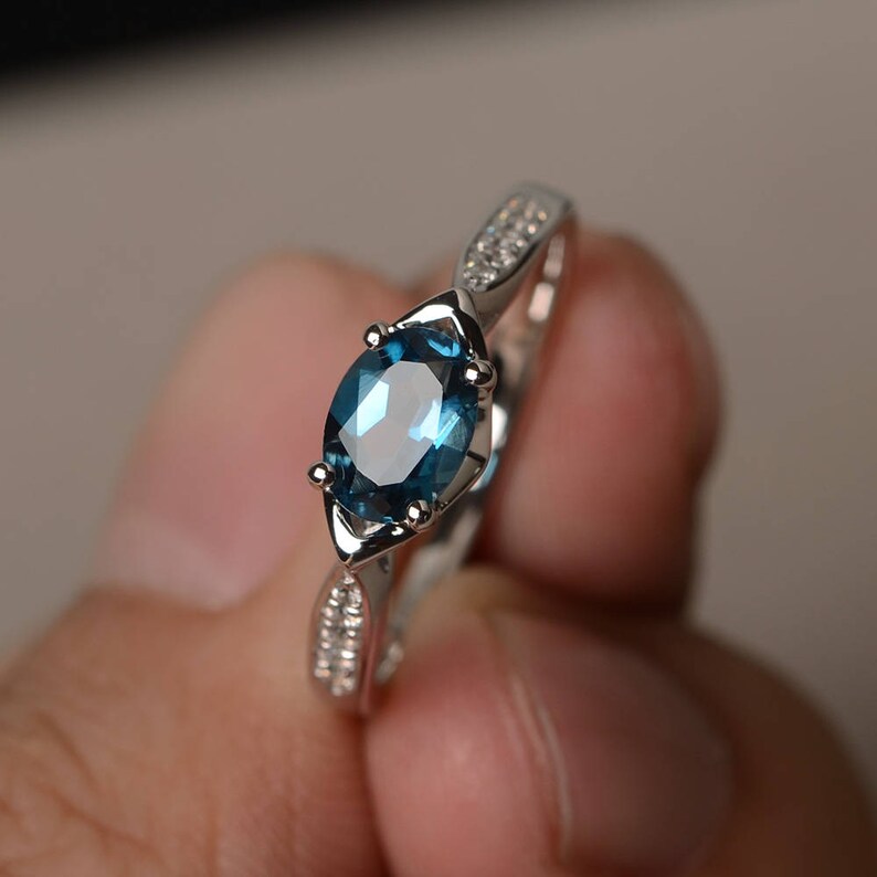 London Blue Topaz Ring Promise Ring Blue Gemstone Oval Cut - Etsy