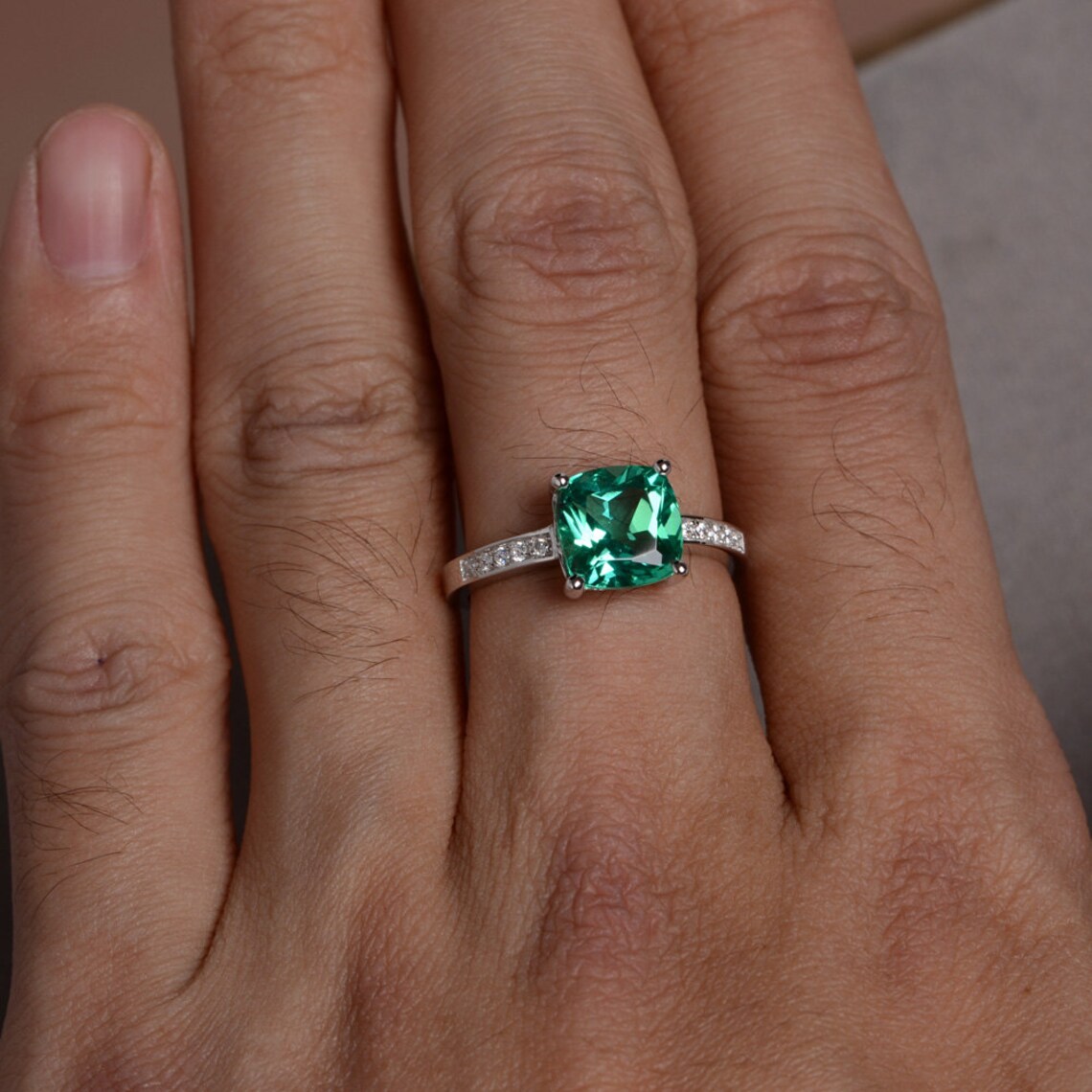 Biron Created Emerald Ring Gemstone Ring Green Emerald Ring - Etsy