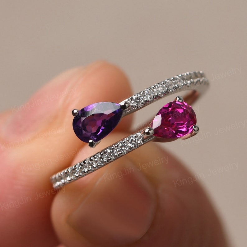 Amethyst and Ruby Ring Sterling Silver 2 Stones Mothers Ring - Etsy