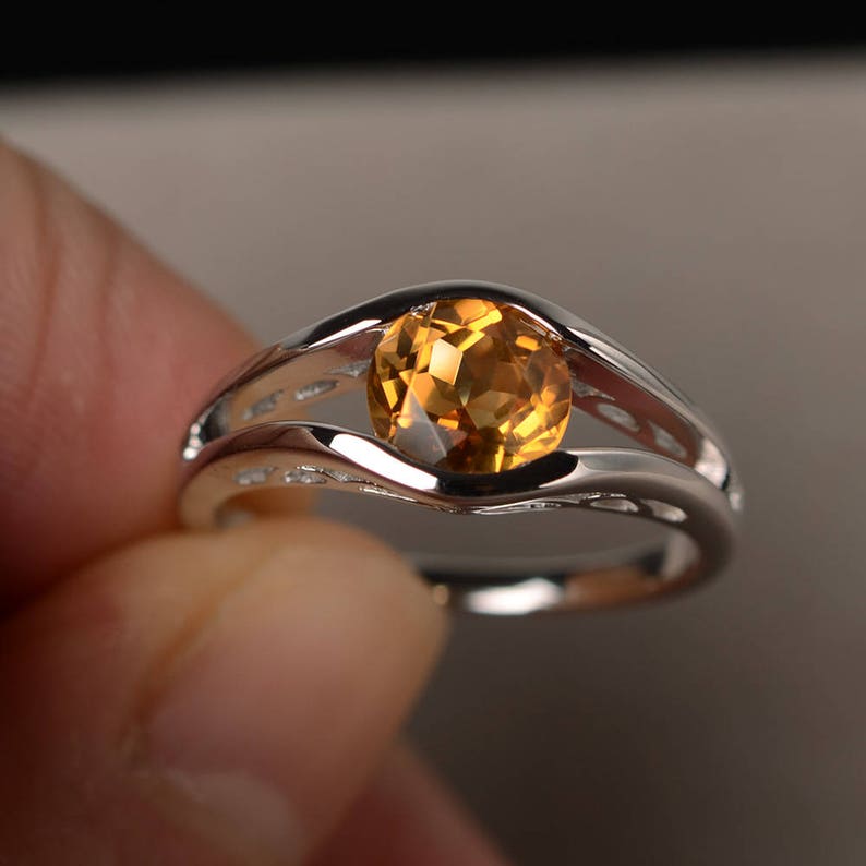 Solitaire Ring Natural Citrine Ring Wedding Ring Round Cut | Etsy
