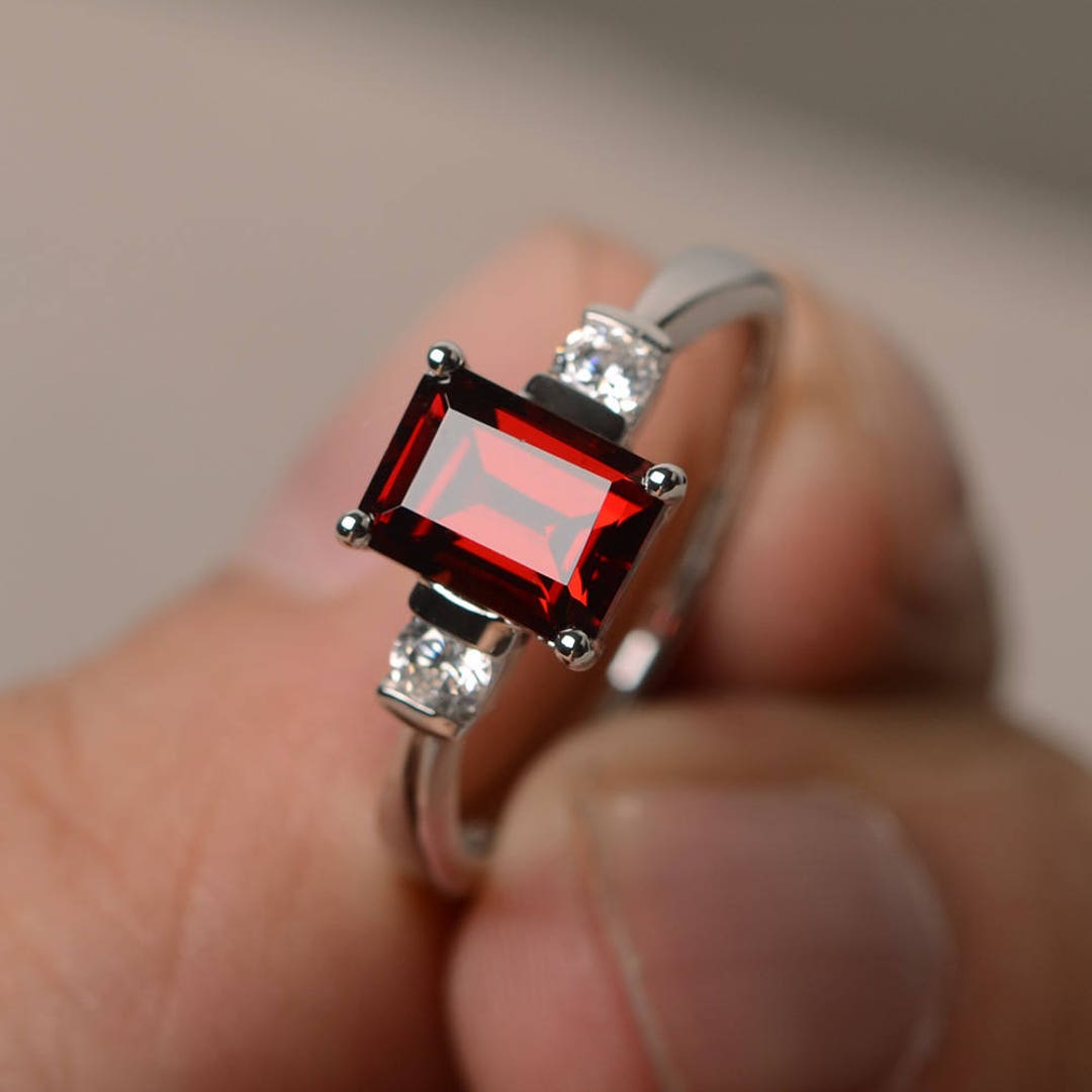 Natural Red Garnet Ring Wedding Ring January Birthstone Ring Emerald ...