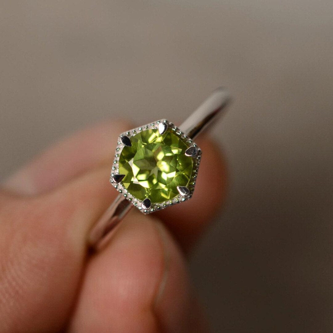 Peridot Ring Solitaire August Birthstone Ring - Etsy
