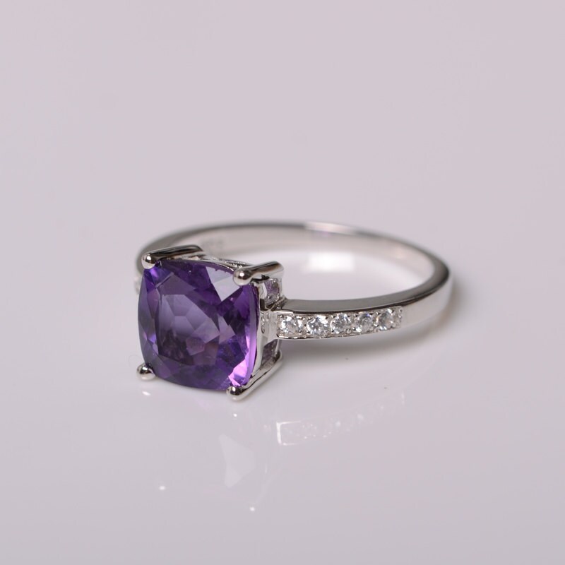Genuine Natural Amethyst Ring Purple Quartz Crystal Gemstone | Etsy