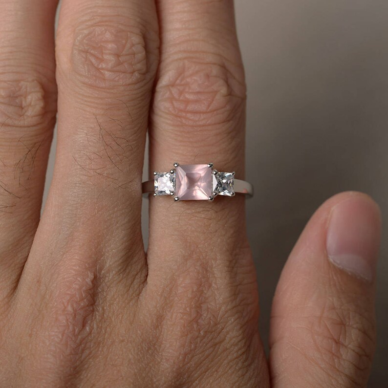 Unique Proposal Rings Natural Rose Quartz Rings Princess Cut - Etsy