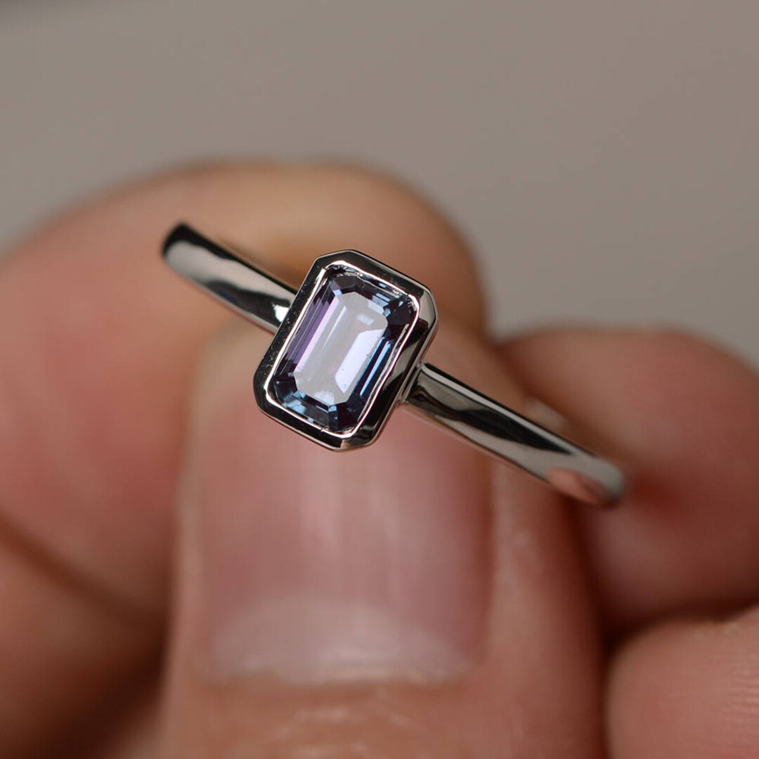 Alexandrite Ring Silver Solitaire Engagement Ring Bezel Setting - Etsy