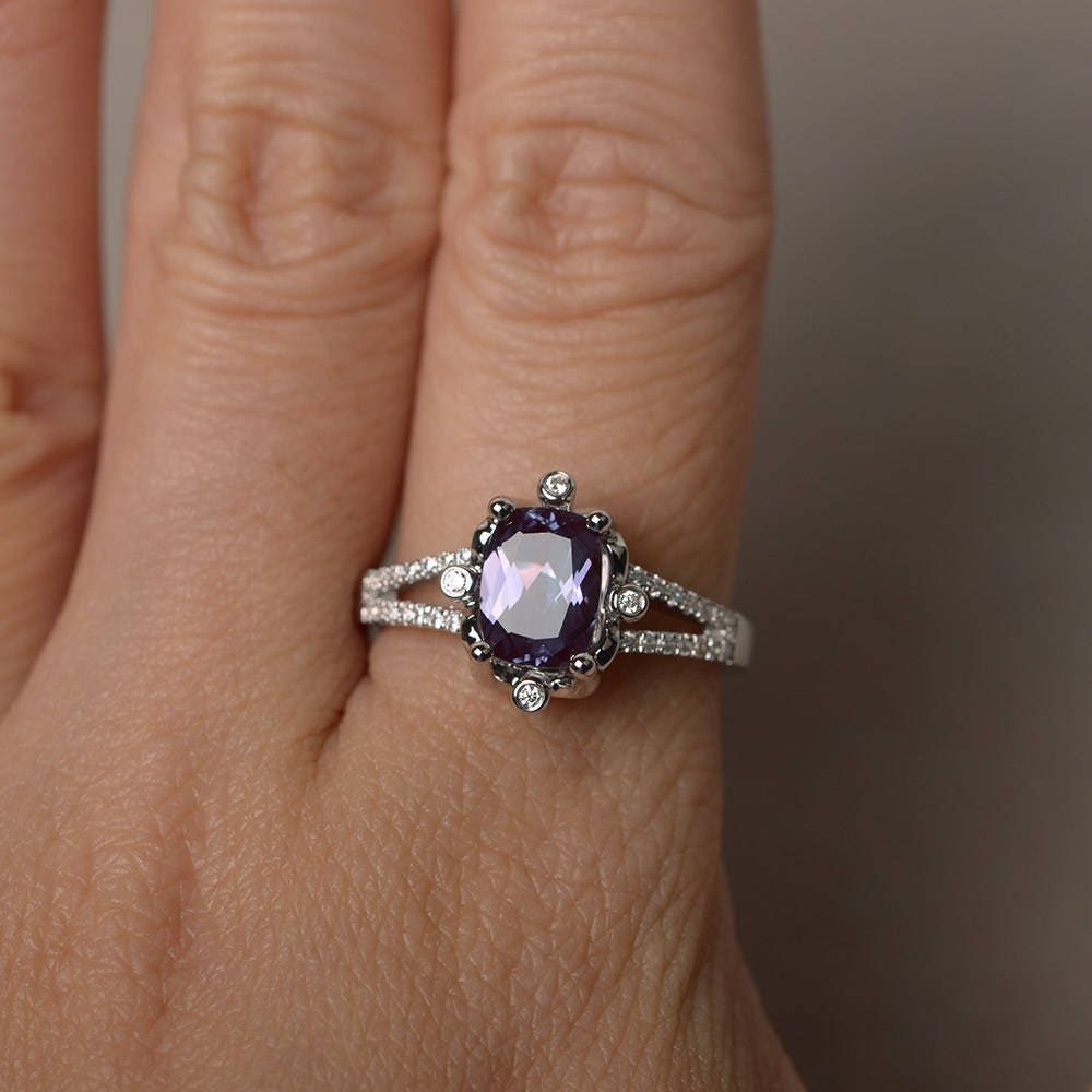 Alexandrite Rings Wedding Rings Cushion Cut Rings June - Etsy