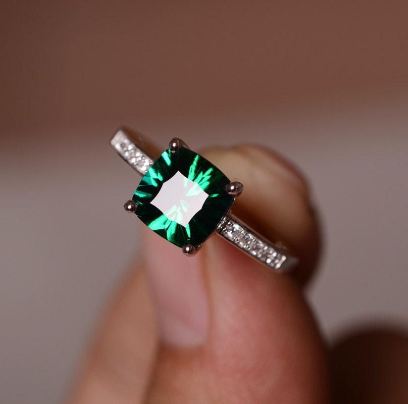 Emerald Ring Gemstone Engagement Ring Sterling Silver 925 - Etsy
