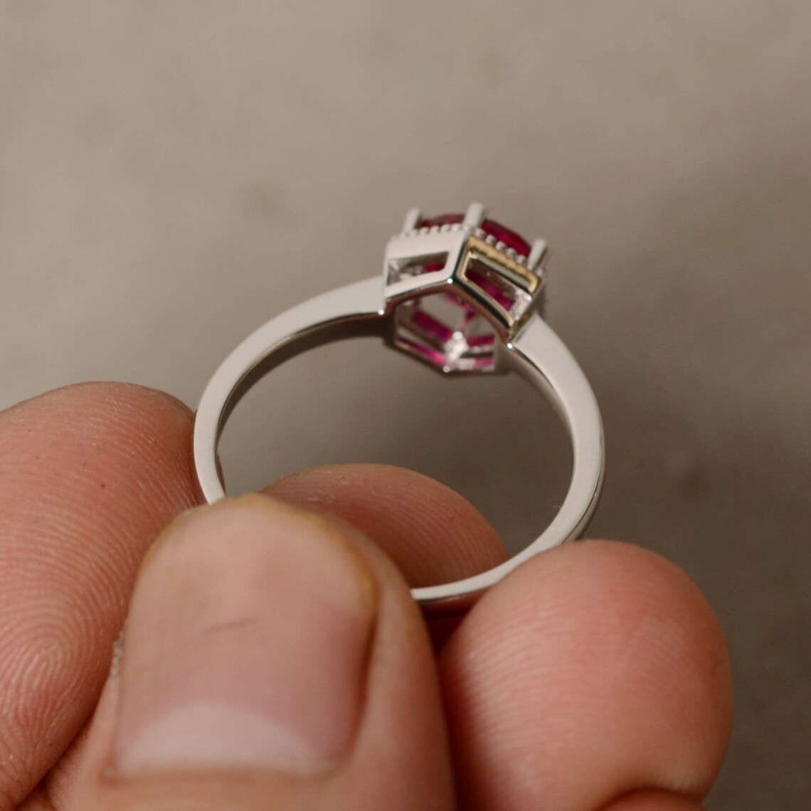 Lab Ruby Ring Solitaire Ring Sterling Silver - Etsy