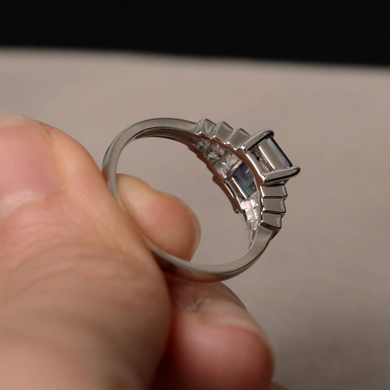 Lab Alexandrite Ring Engagement Ring Emerald Cut Color Change | Etsy