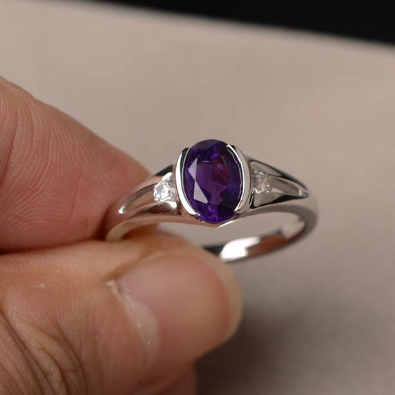 Real Natural Amethyst Ring Engagement Ring Sterling Silver | Etsy