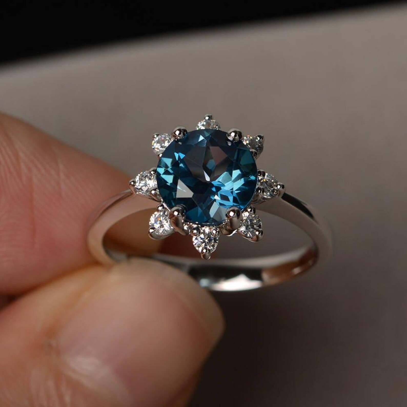 Round Cut London Blue Topaz Ring Wedding Ring Sterling Silver Blue ...