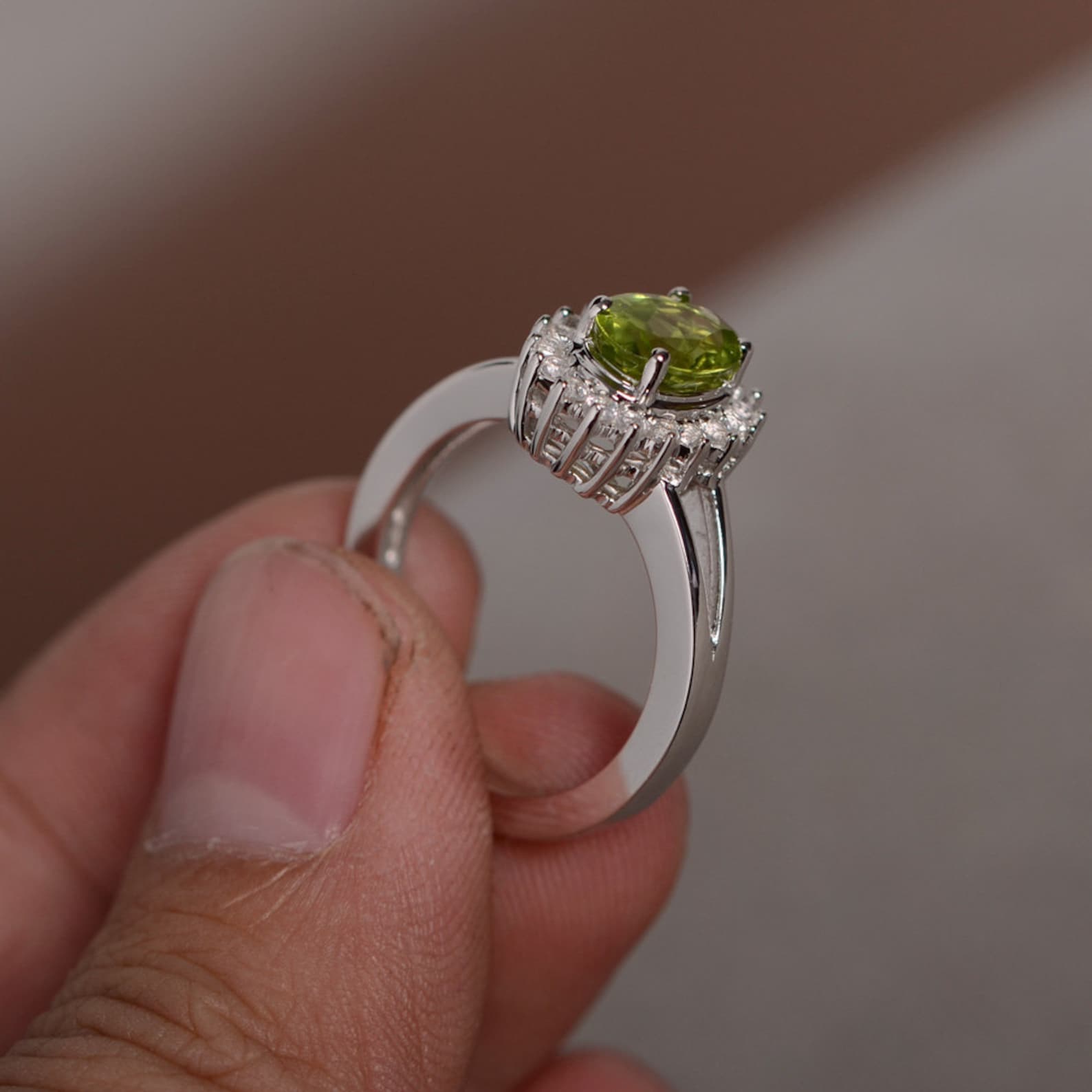 Natural Green Peridot Ring Engagement Ring Sterling Silver - Etsy