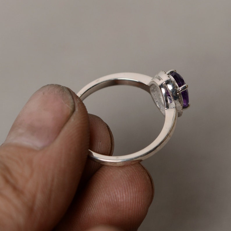 Natural Amethyst Ring Oval Purple Gemstone Ring Sterling - Etsy