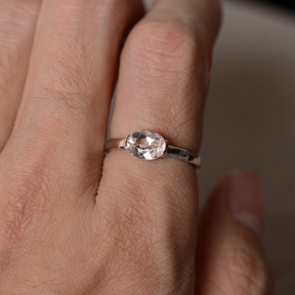 Natural Morganite Ring Oval Ring Sterling Silver Ring | Etsy
