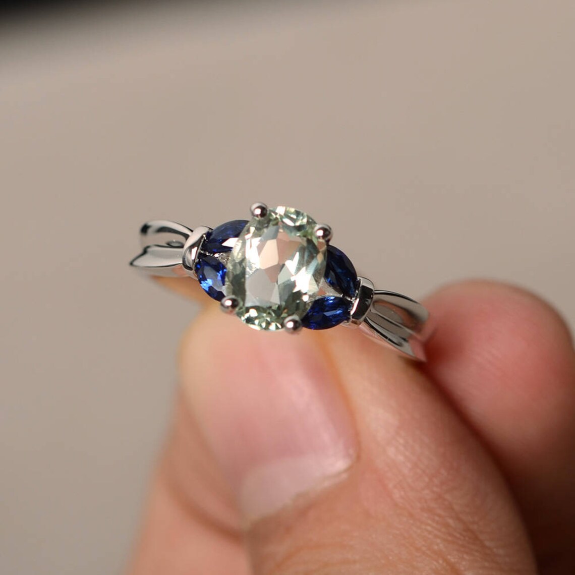 Natural Green Amethyst Rings Wedding Rings Oval Cut Rings - Etsy