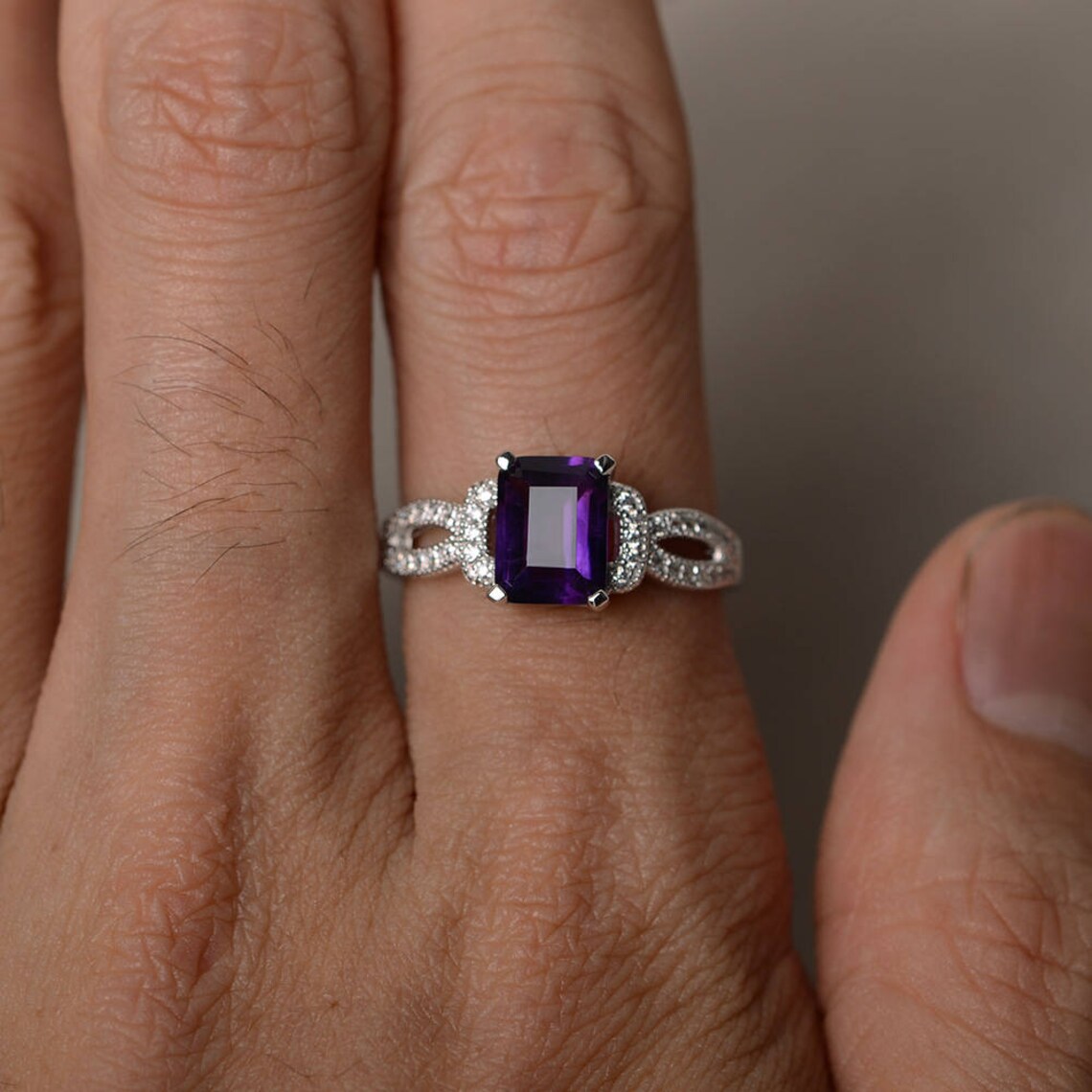 Amethyst Ring Emerald Cut Engagement Ring for Her Silver | Etsy