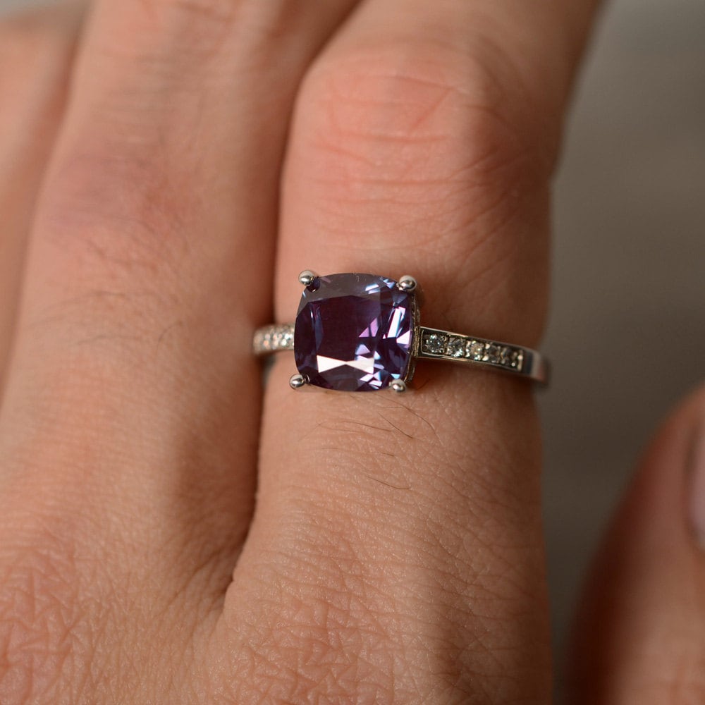 Lab Alexandrite Ring Silver Cushion Cut Ring - Etsy