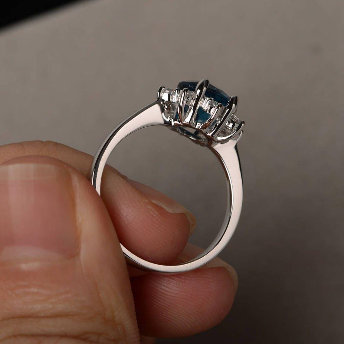 Round Cut London Blue Topaz Ring Wedding Ring Sterling Silver Blue ...