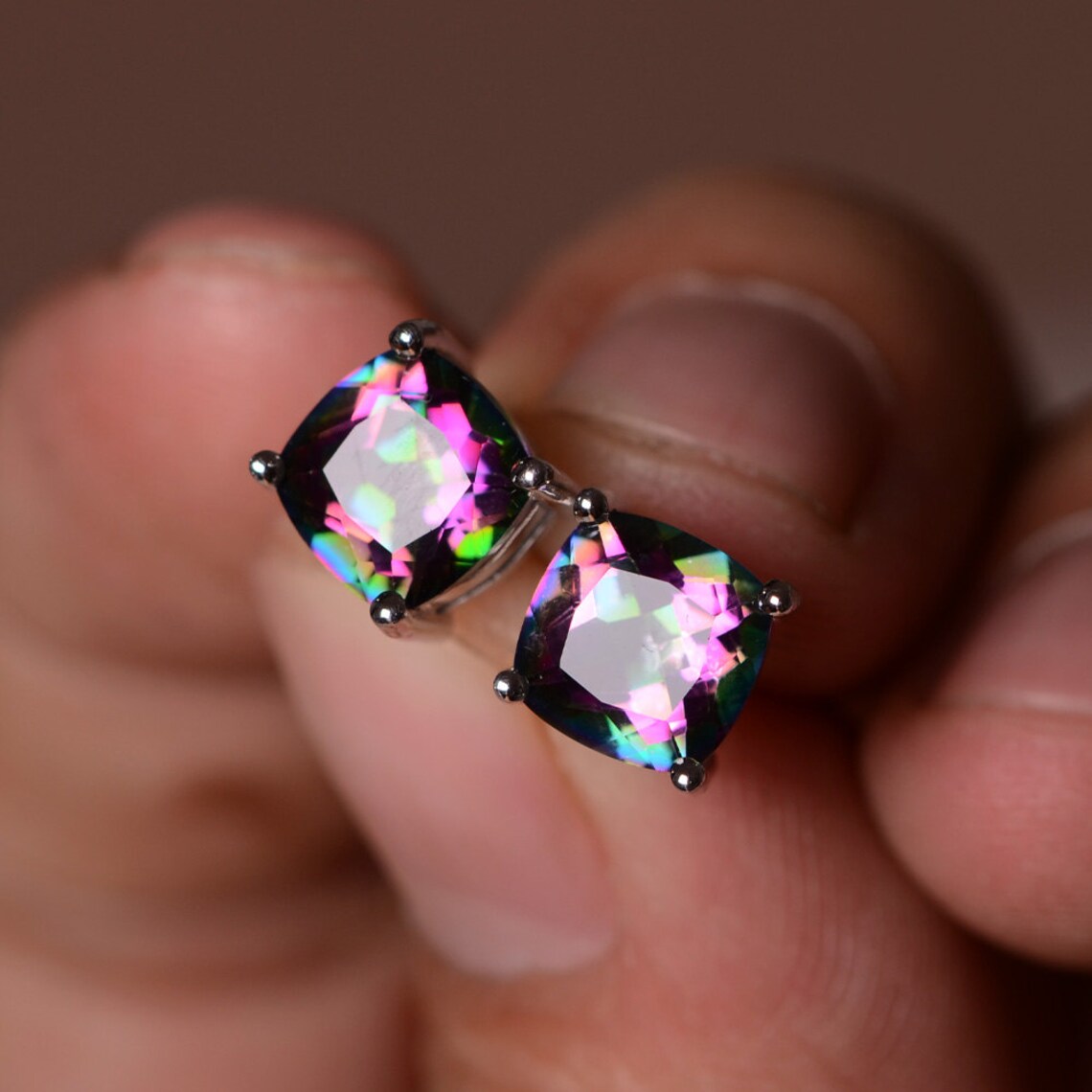 Mystic Topaz Earrings Sterling Silver Gemstone Rainbow Topaz - Etsy
