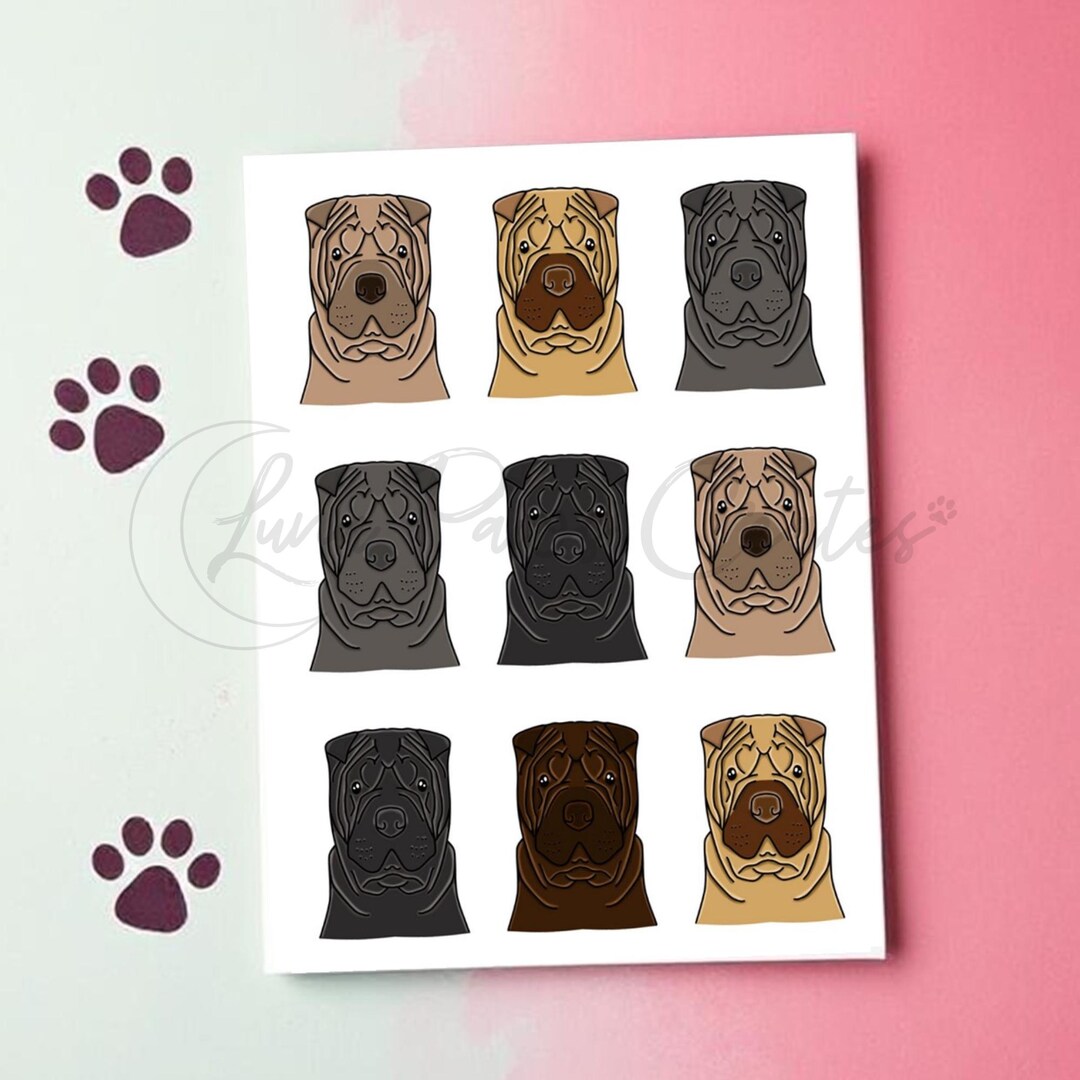 Shar Pei Greetings Card, Shar Pei Lover Card, Dog Print Greetings Card ...