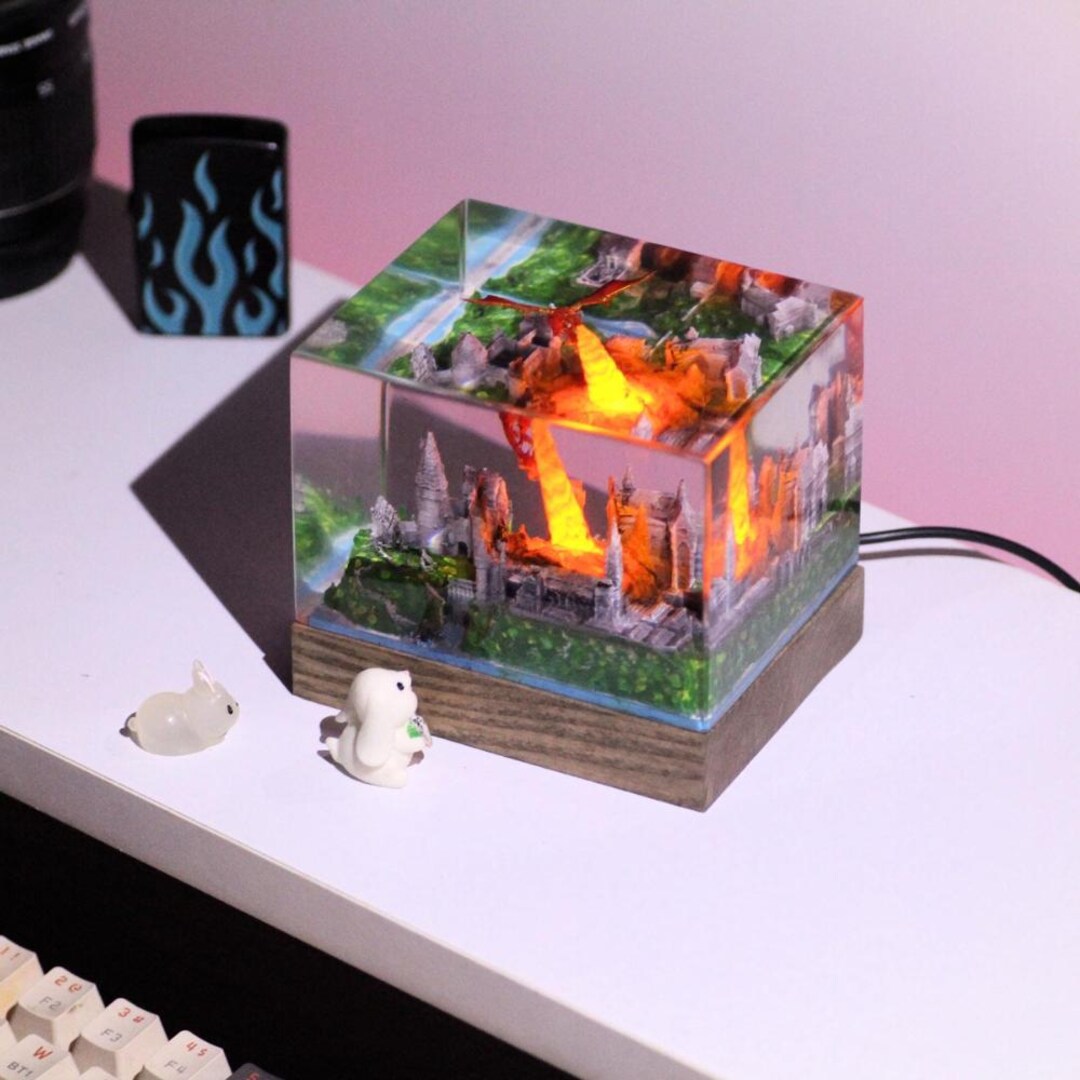 Fire Dragon Resin Lamp, Custom Dragon Night Light, Bomb Resin Lamp ...