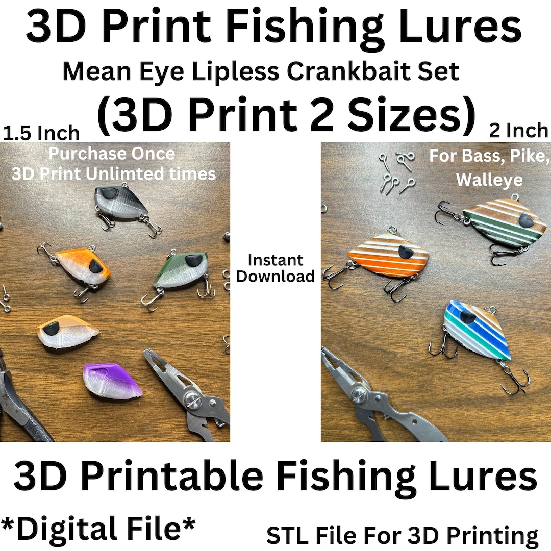 3D Print Fishing Lures Files (2 Sizes) Mean Eye Lipless Crankbait STL ...