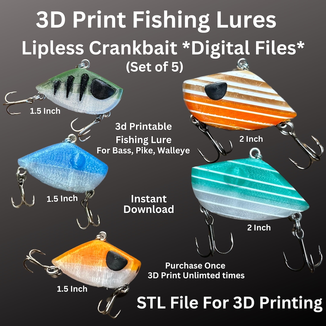 3D Print Fishing Lures (set of 5) Lipless Crankbait STL Files for 3D Printing Easy to 3D Print ...