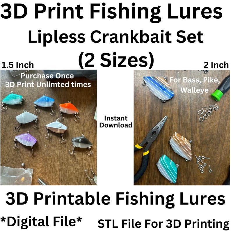 3D Print Fishing Lures Files (2 Sizes) Lipless Crankbait STL 3MF for 3D ...