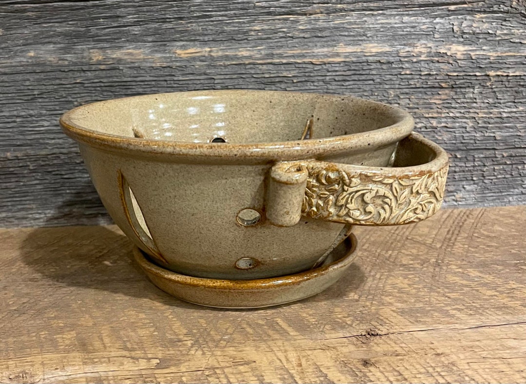 Sand Berry Bowl With Scroll Textured Handle and Drip Plate - Etsy