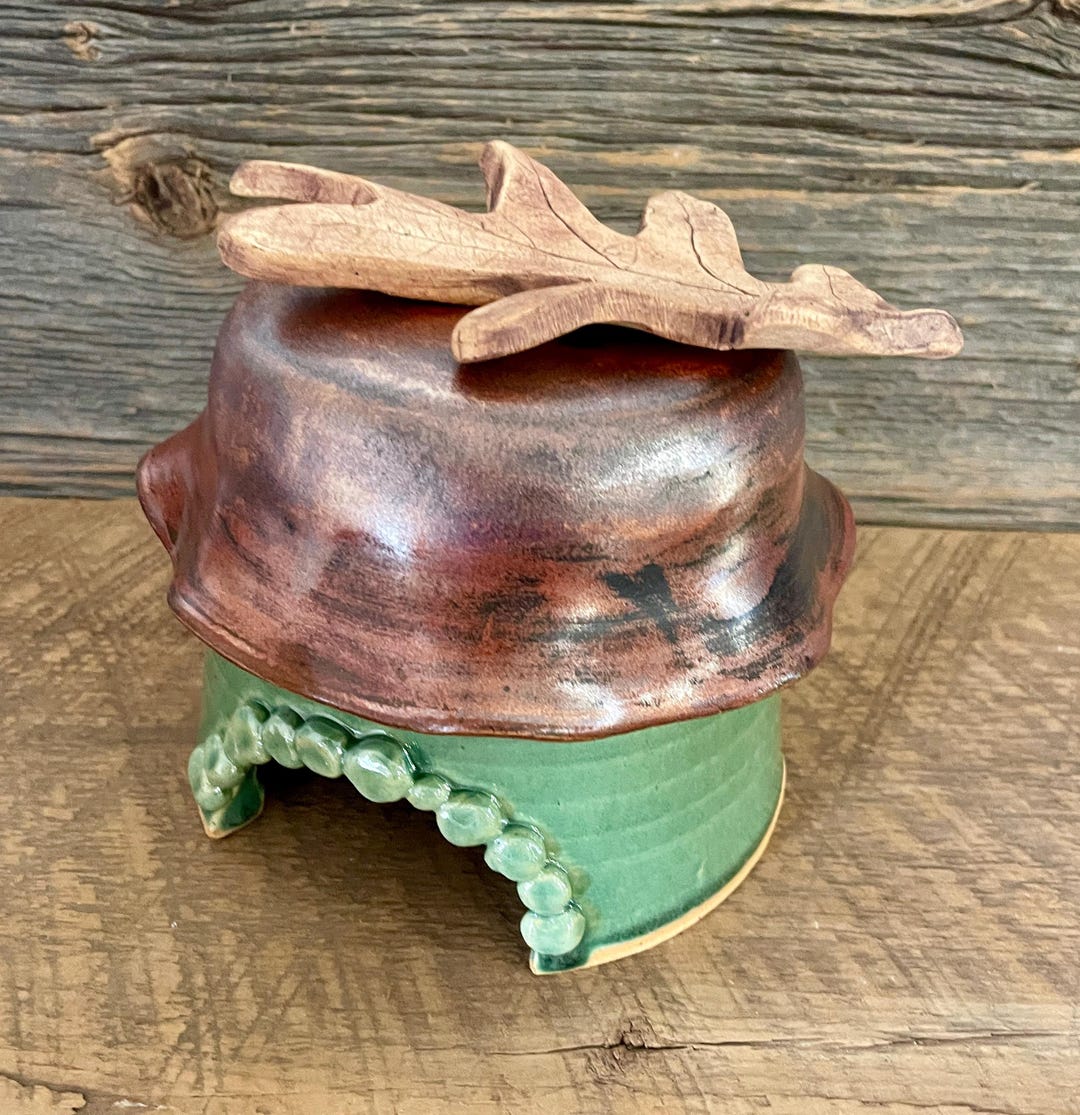 Copper and Green Toad Abode With Oak Leaf - Etsy