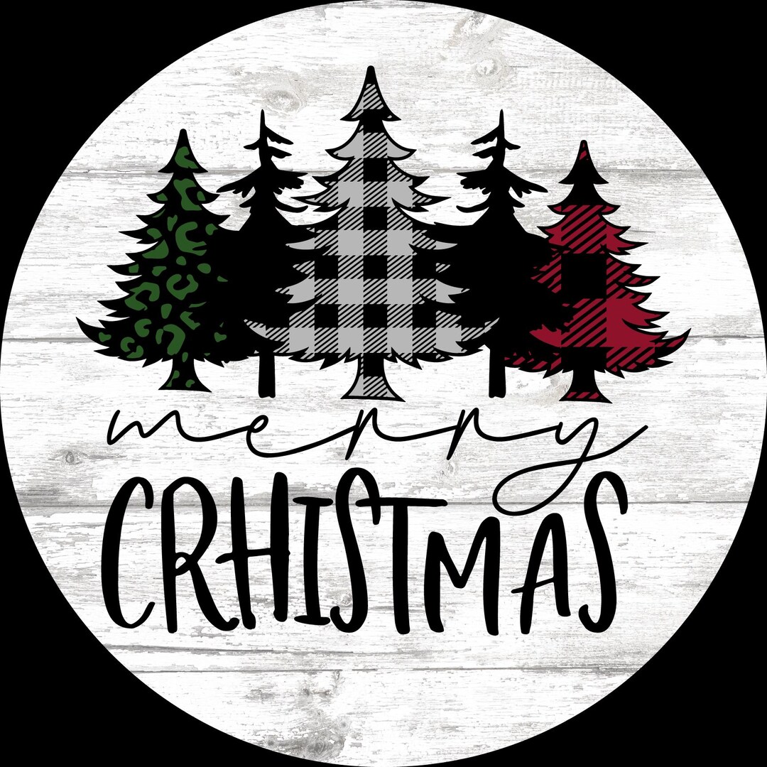 CHRISTMAS DECOR Merry Christmas Plaid Trees MDF Print Style 1 Door ...