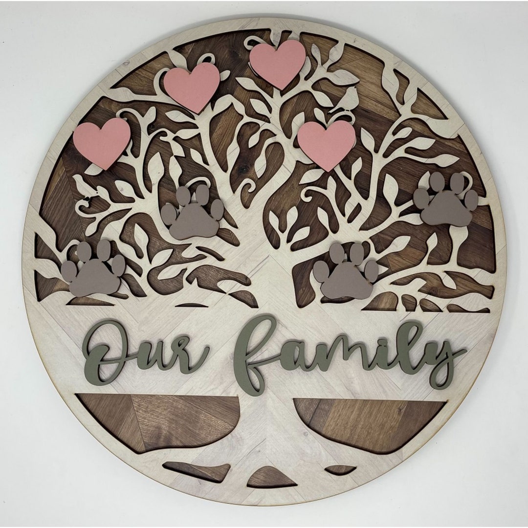 3D Our Family Tree With Pink Hearts MDF Print Style 1 - Etsy
