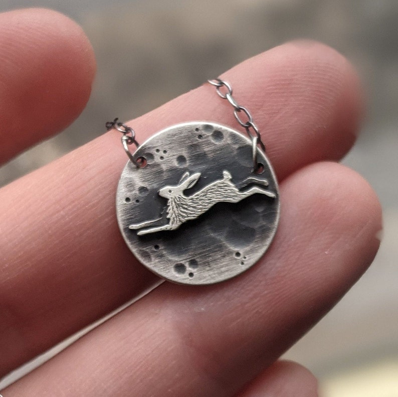 Full Moon and Leaping Hare Necklace Sterling Silver - Etsy