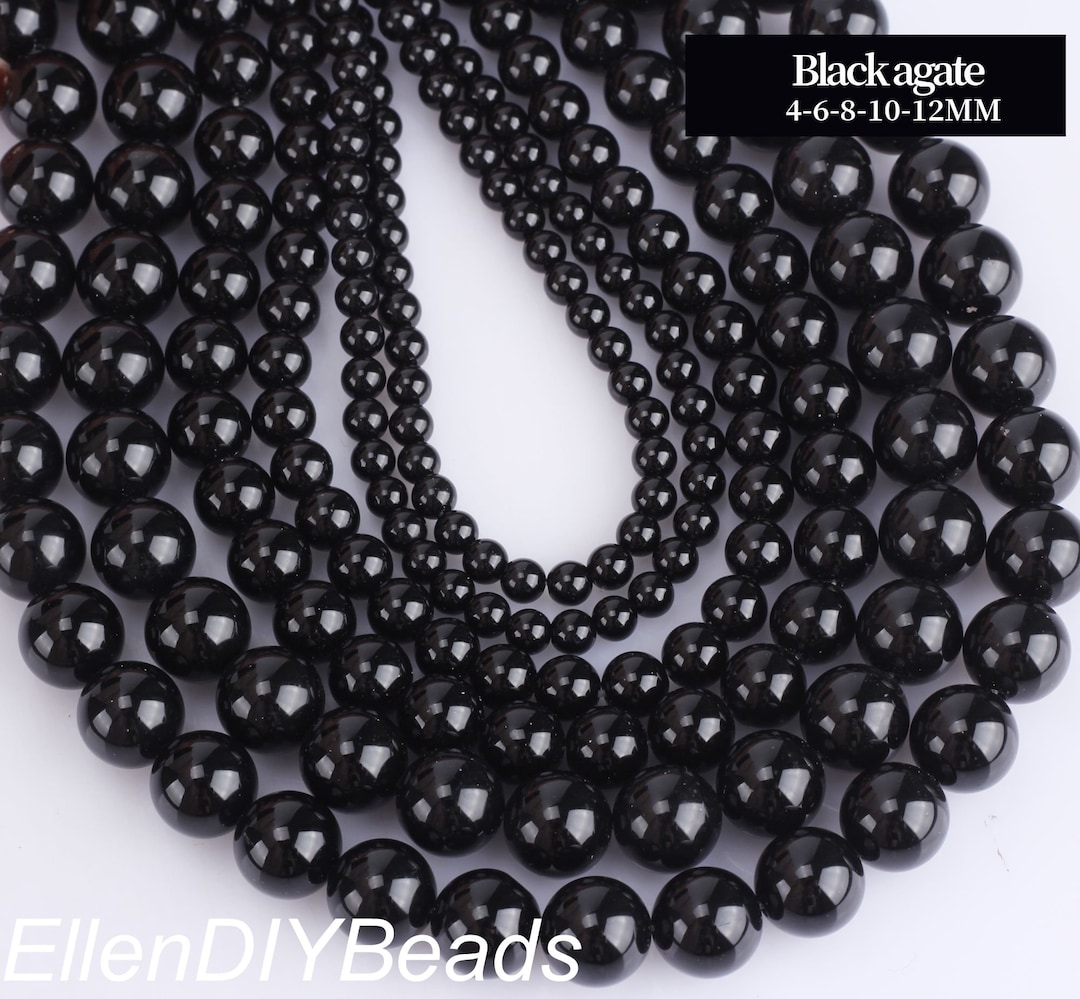 Round Black Agate Beads, Unique Lustrous Agate Beads, Dark Color Loose ...