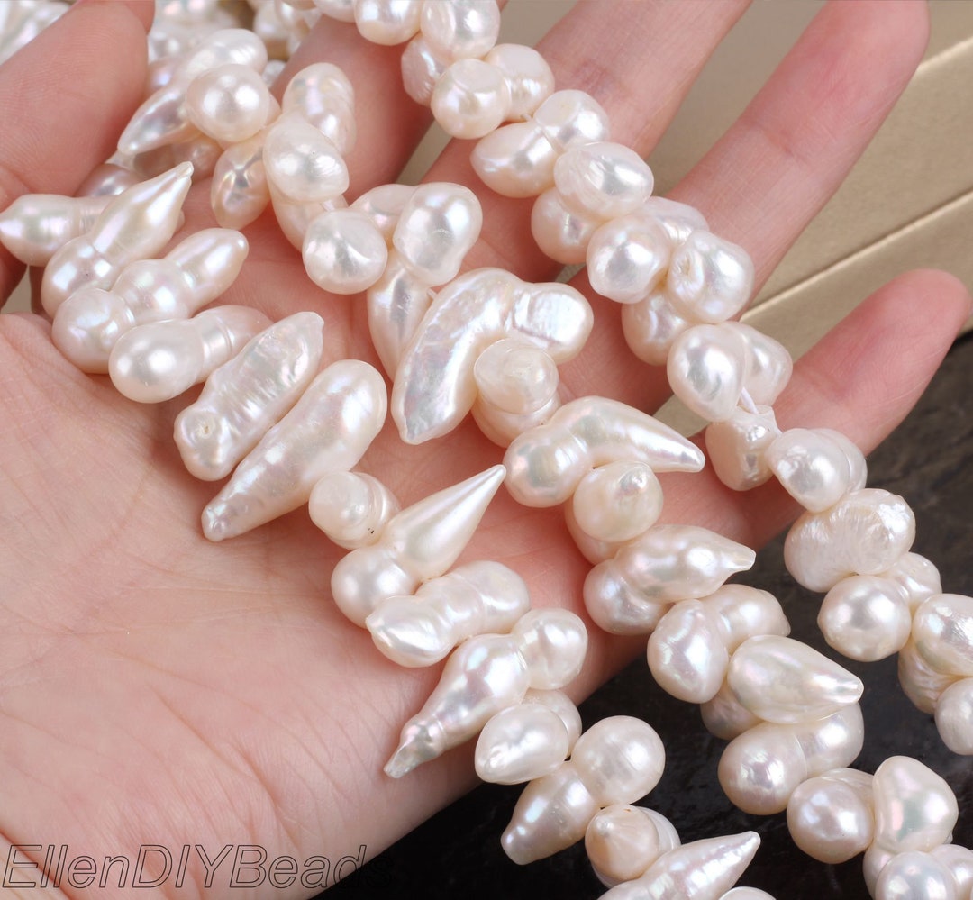 8-9x15-18mm White Irregular Shape Freshwater Pearls, Gourd Shape Pearls ...