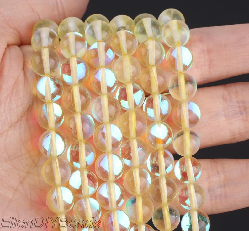 Light Yellow Spectrolite Crystal Beads, Glowing Flash Mystic Aura Beads ...