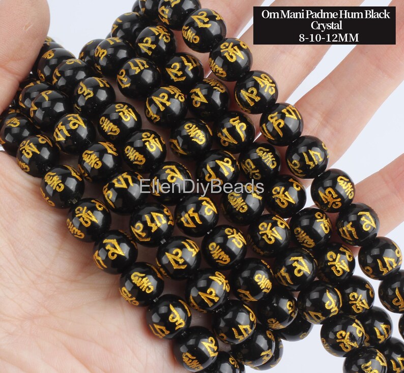 Six-character Mantra Beads, Black Color Beads, Om Mani Padme Hum Beads ...