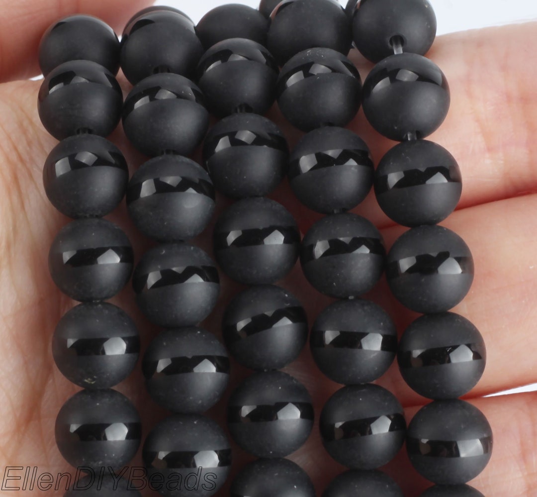 6/8/10mm Matte Black Striped Black Agate, Frosted Round Agate Supplies ...