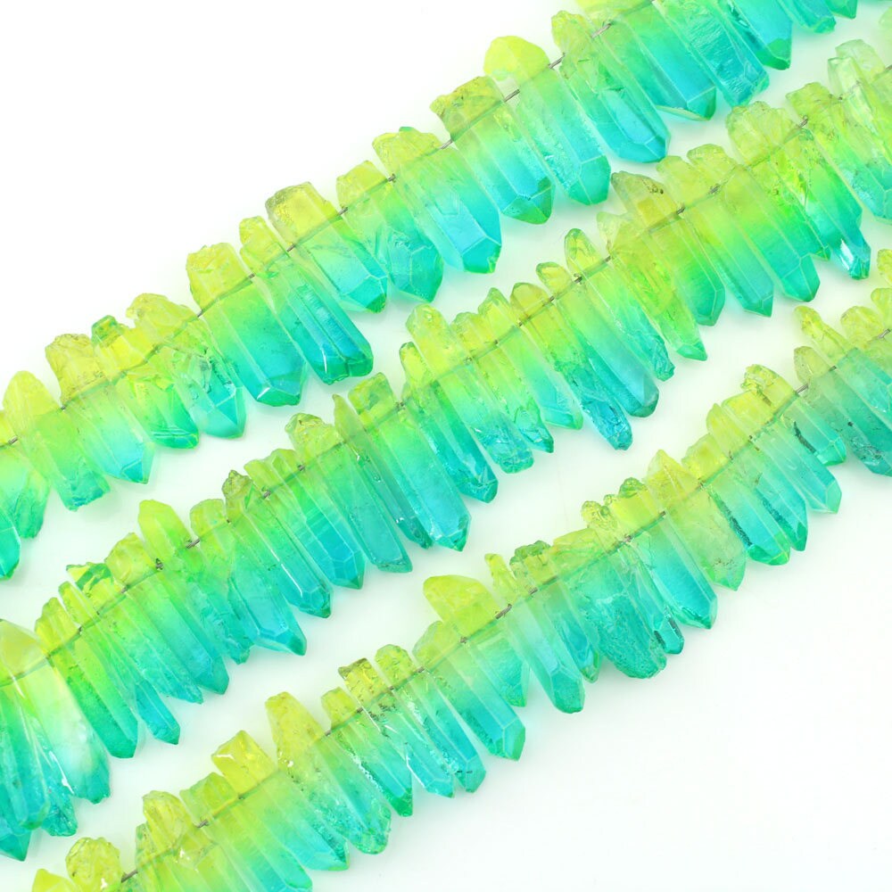 Yellow Green Quartz Points Mystic Double Color Stick Beads | Etsy