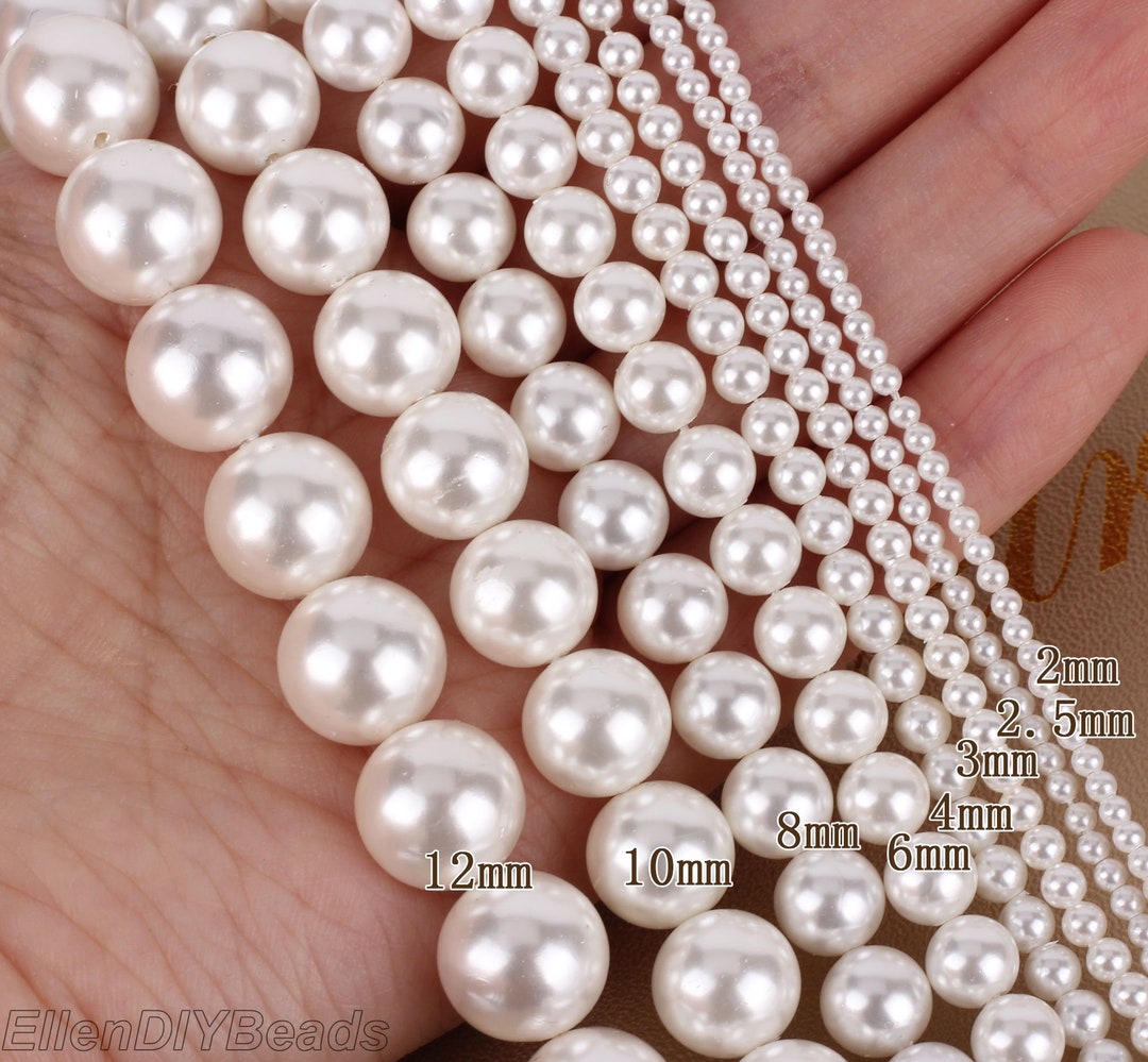 White Round Shell Beads, High Luster Loose Shell Beads, Jewelry Making ...