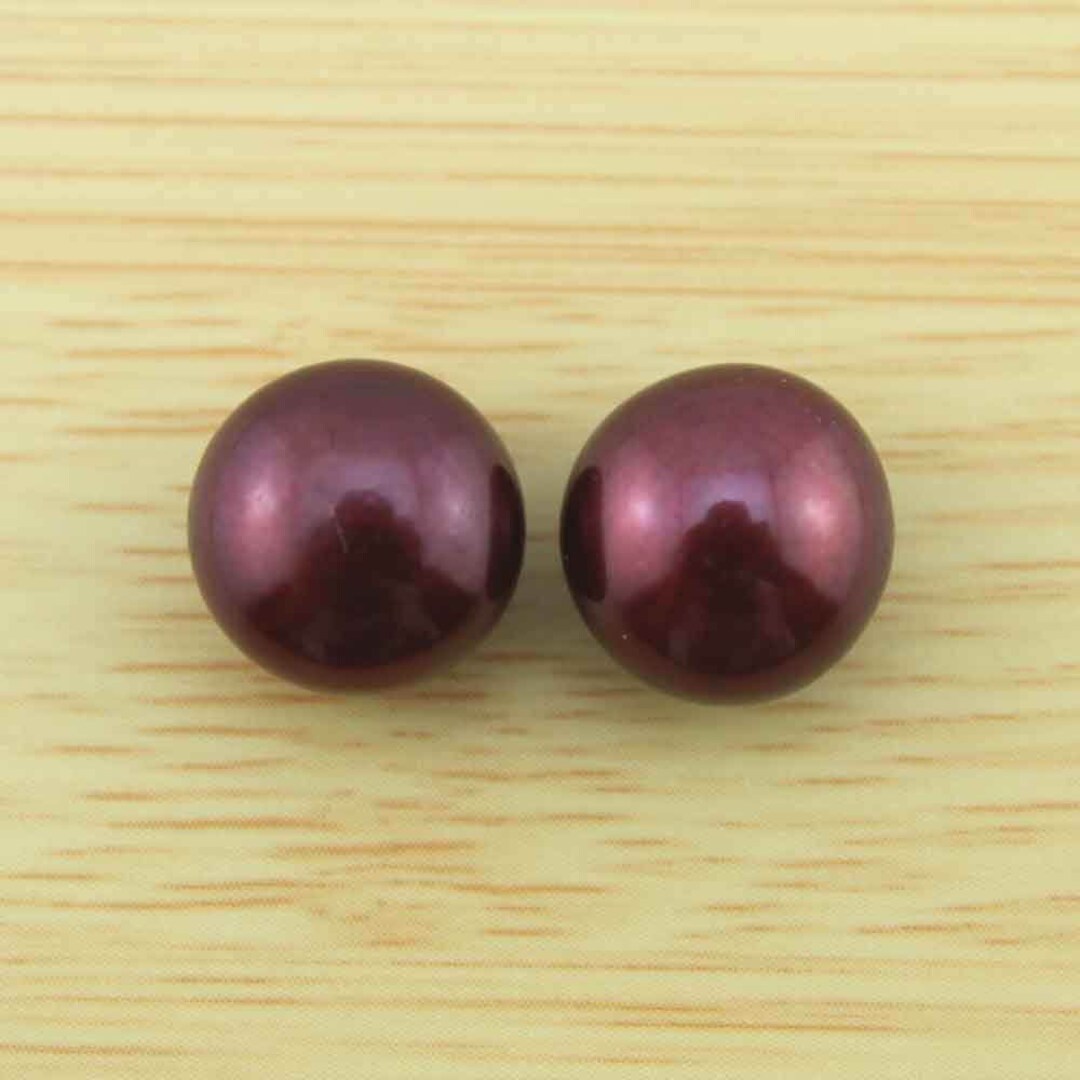 11-12 mm Wine red Loose Button Pearl Pairs, Half Drilled Freshwater ...
