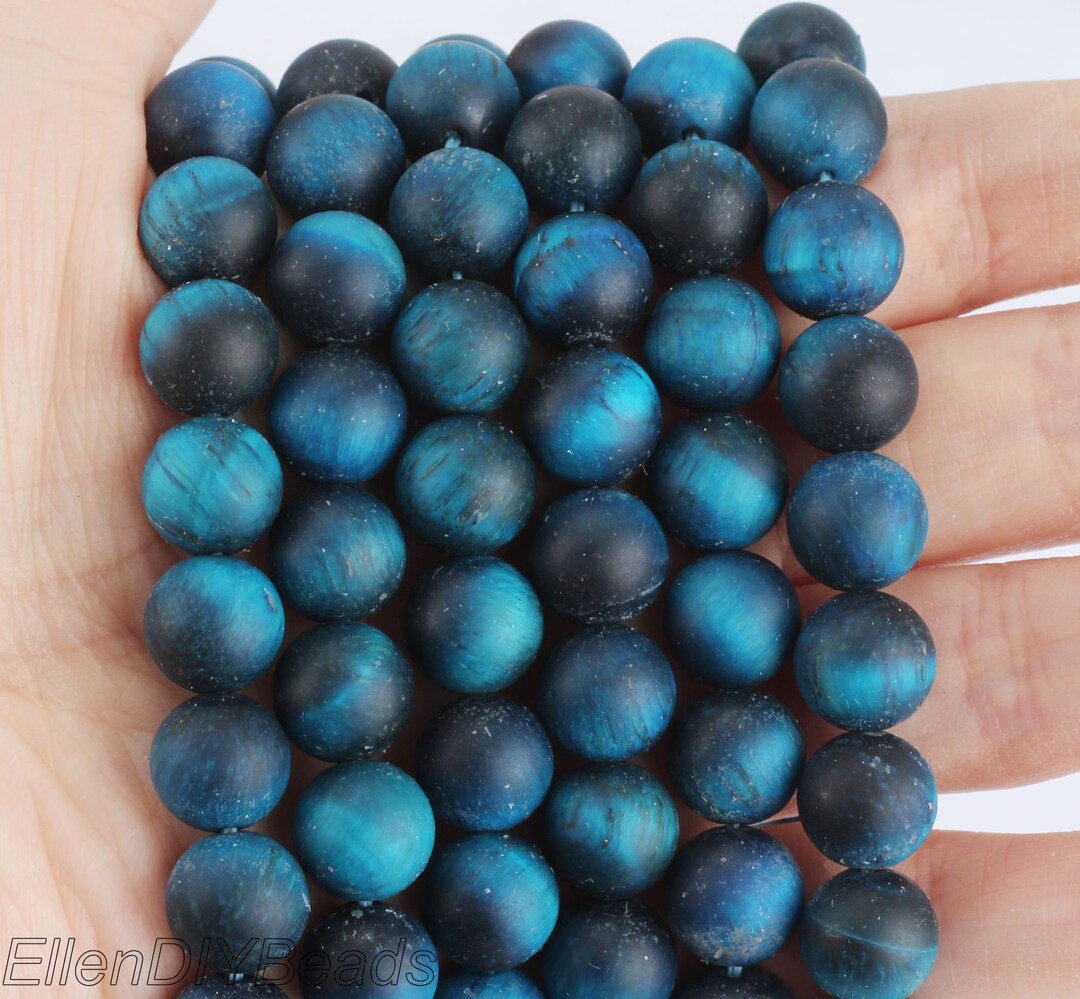 4-12mm Matte Royal Blue Tiger Eye Gemstone Beads, Round Sapphire Blue ...