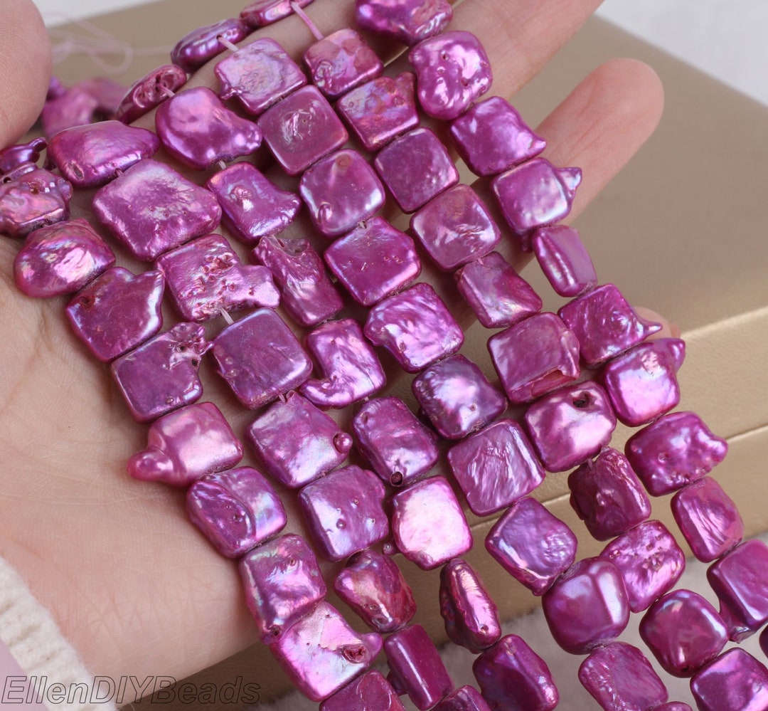 Hot Pink Square Shape Pearls, Natural Freshwater Pearls, Good Luster ...