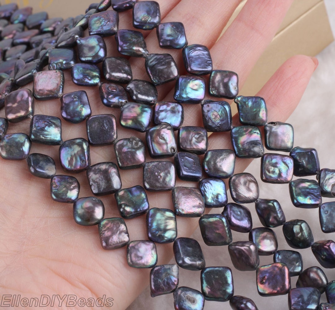 Peacock Black Freshwater Pearl Beads: 10x10mm Square Rhombus, 15.5 ...