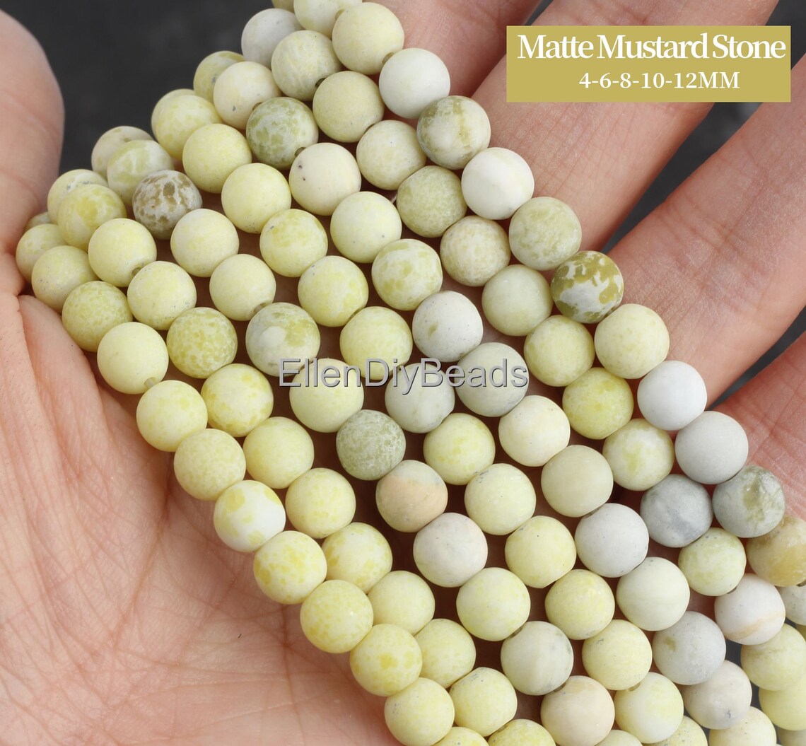 Matte Mustard Gemstone, Frosted Light Yellow Gemstone, Loose Bead ...