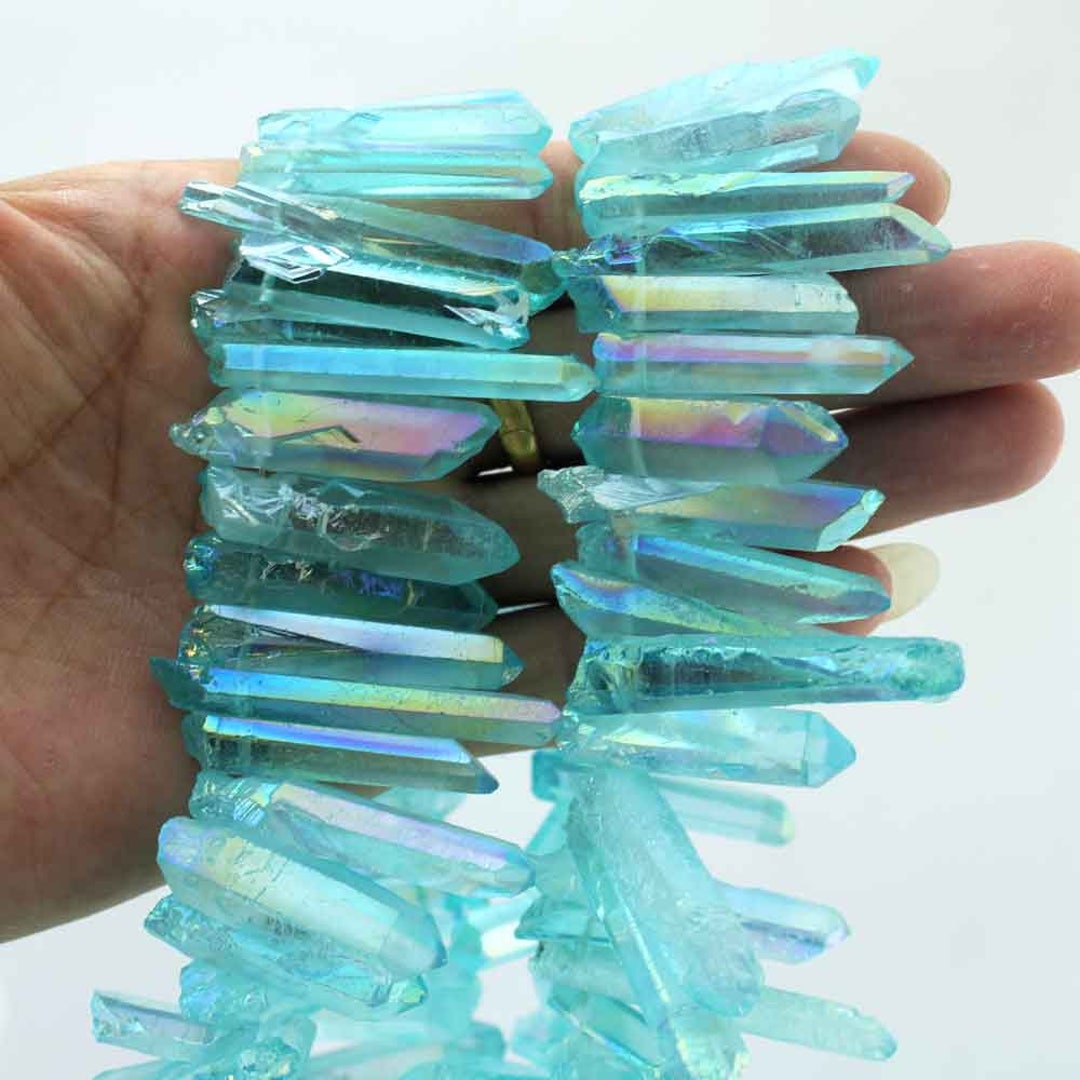 6-8x30-45mm Sky Blue Titanium Quartz Beads, Raw Rough Quartz Crystal ...